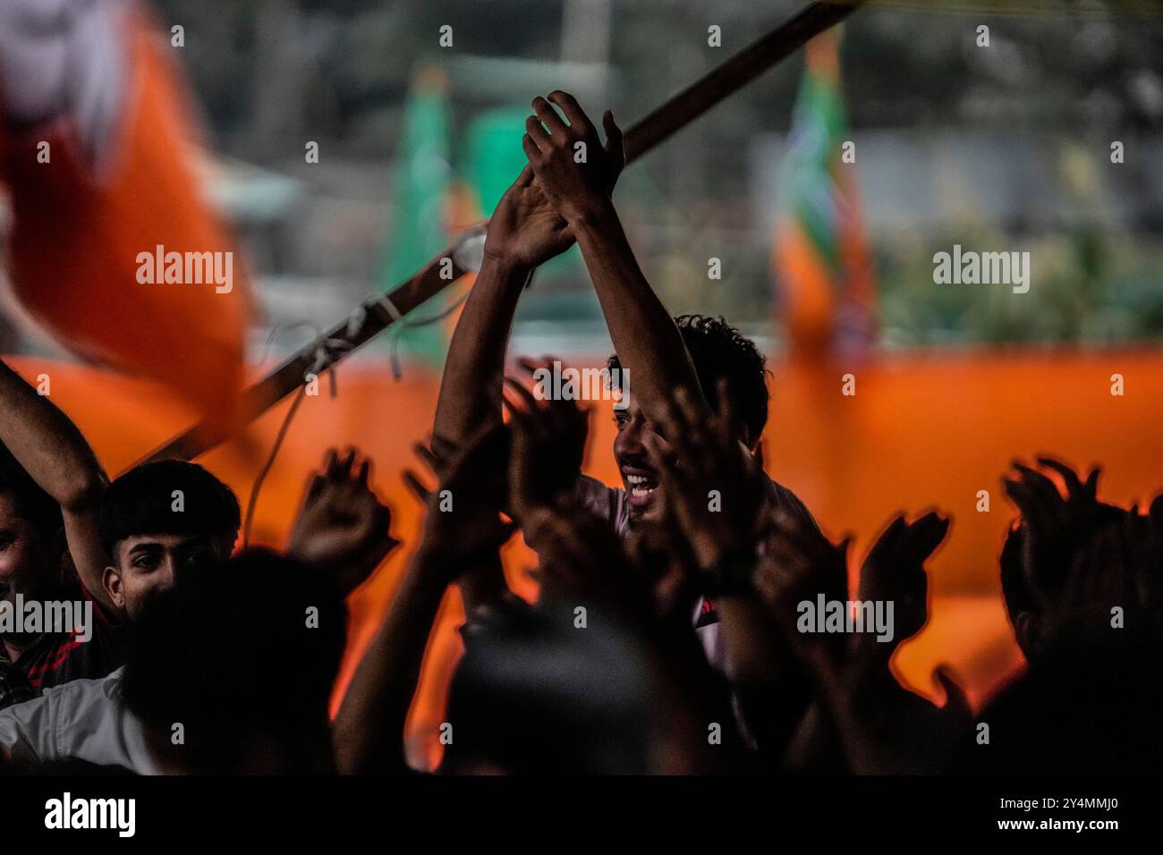 Supporters of Indian Prime Minister Narendra Modi shout slogans during ...