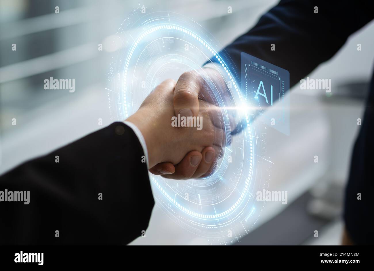 AI powered handshake business agreement Stock Photo - Alamy