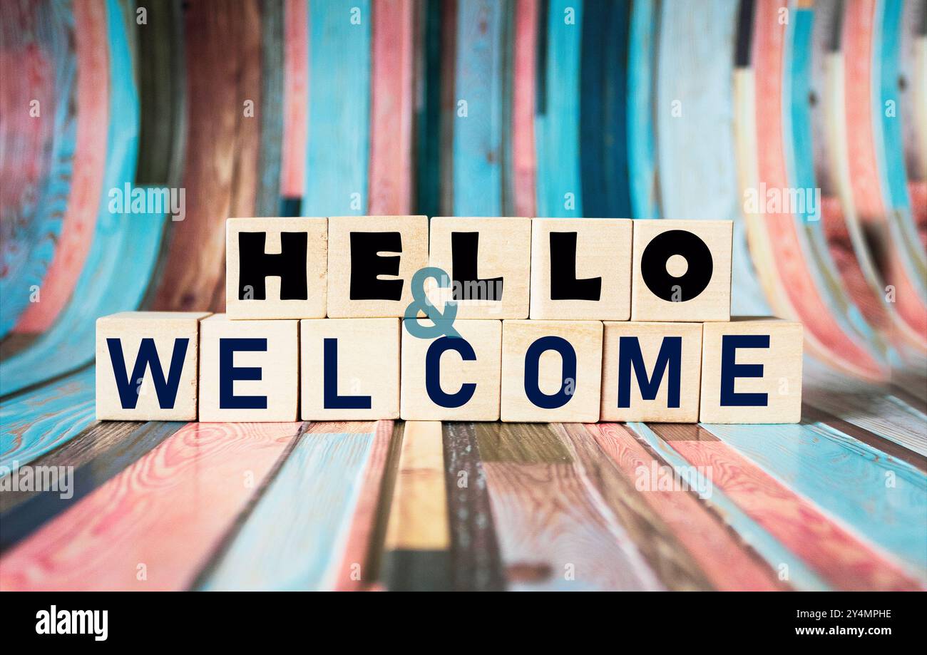 Symbol of greeting and greeting. Conceptual words "Hello" and "Welcome ...