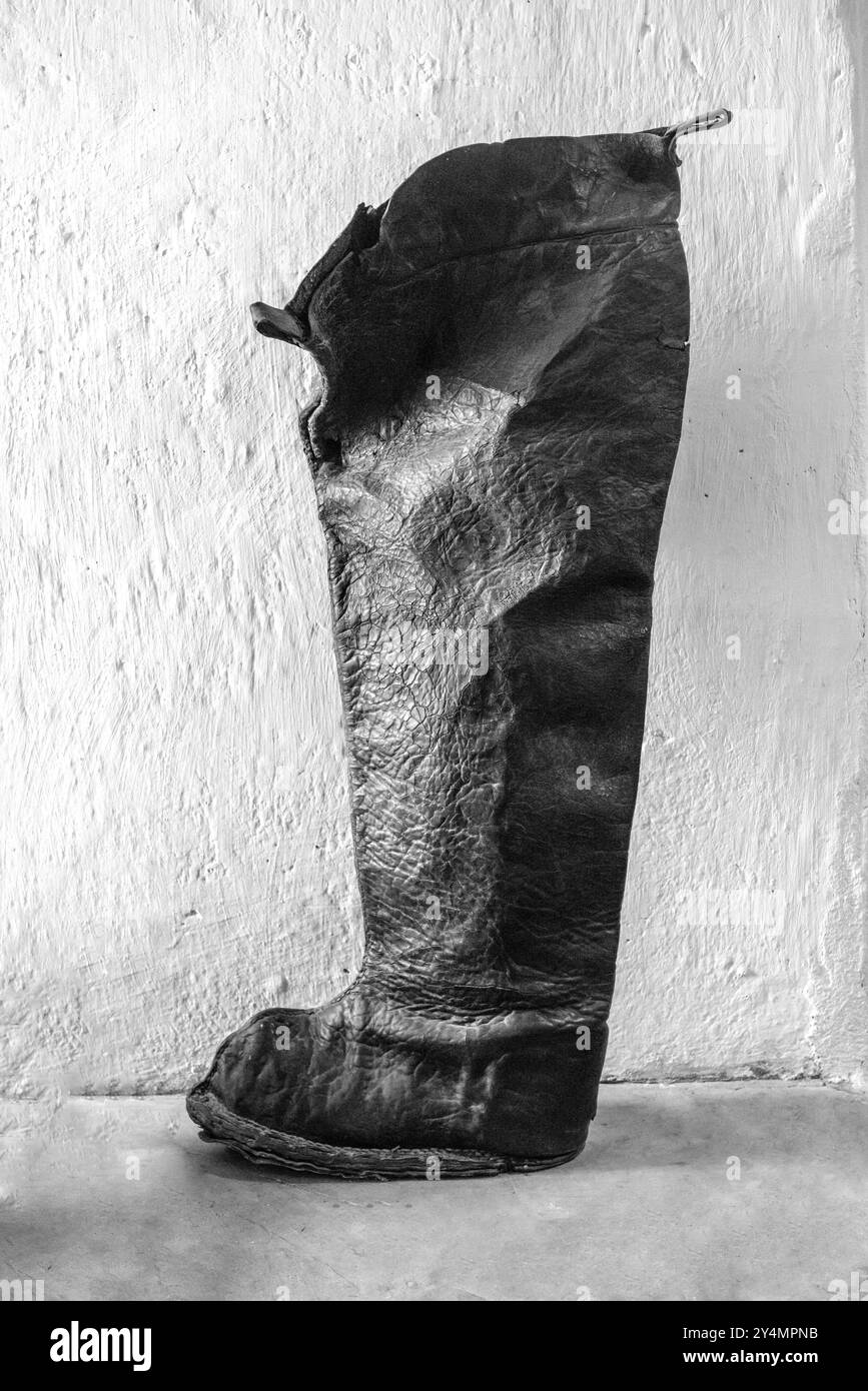 Long old Fishing leather boots isolated on white background Stock Photo ...
