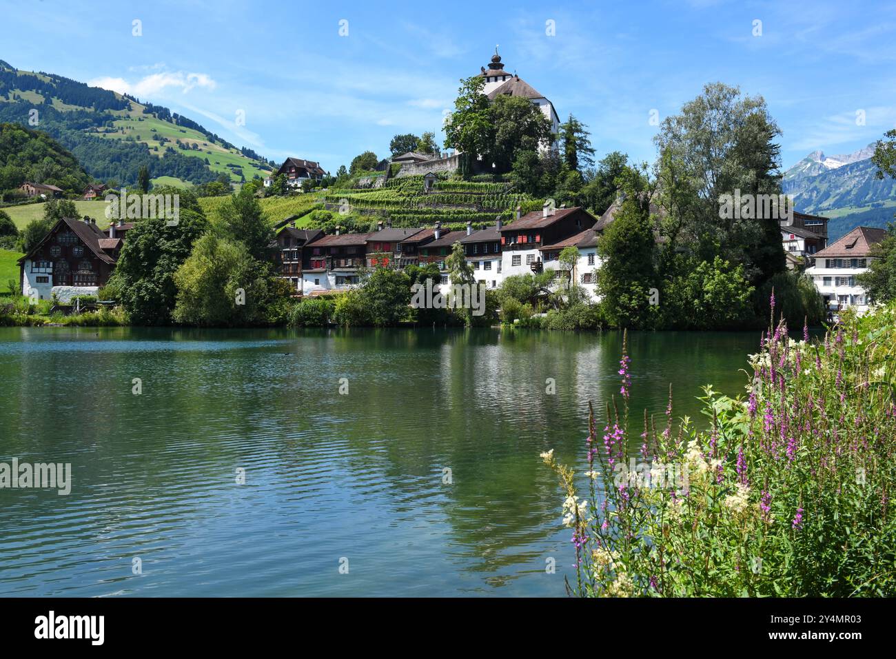 Werdenberg, Switzerland - 14 July 2024: view at the village of ...