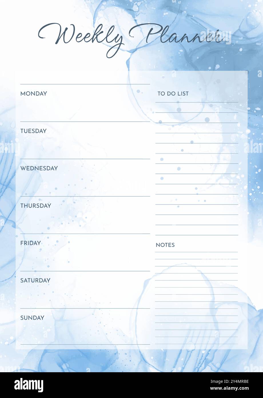 weekly planner design with decorative hand painted watercolour ...
