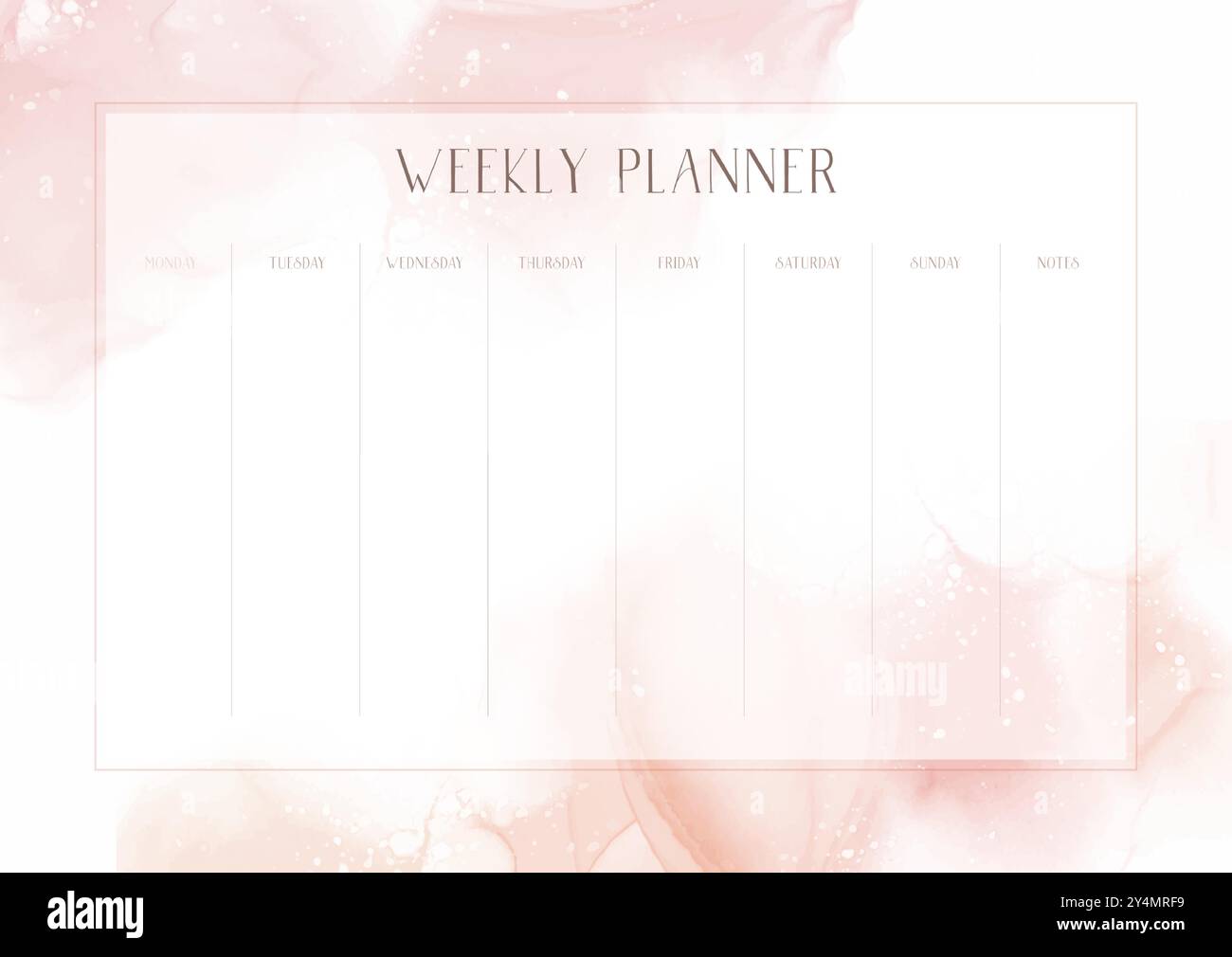 Weekly planner design with hand painted pink watercolour background ...
