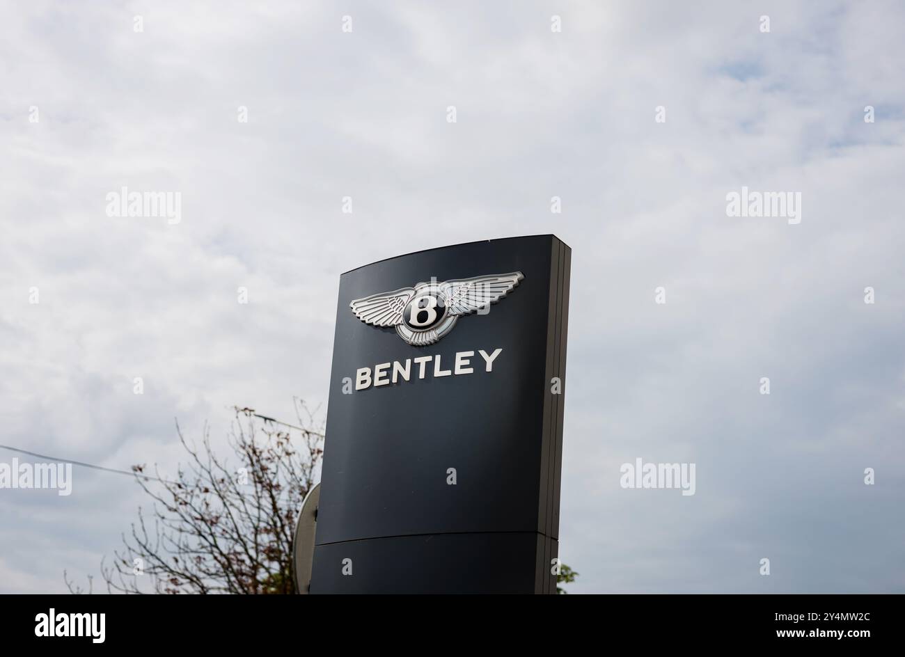 Minsk, Belarus, September 19, 2024 - Bentley sign and logo on sky ...
