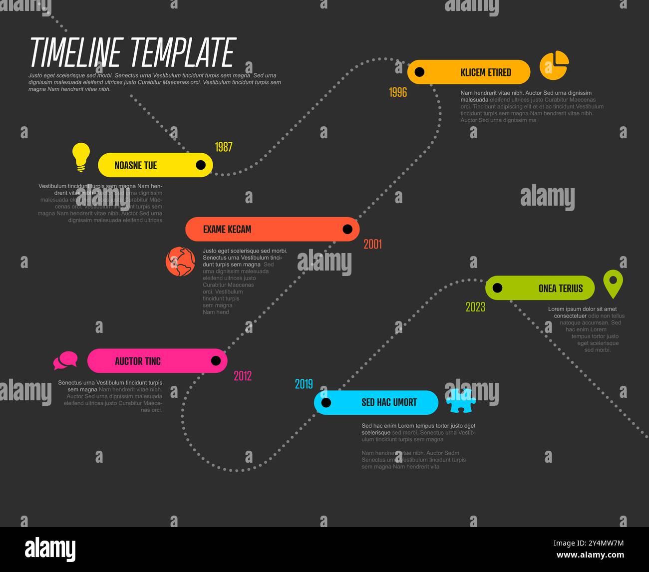 Simple timeline template made of rainbow color thick line segments on ...