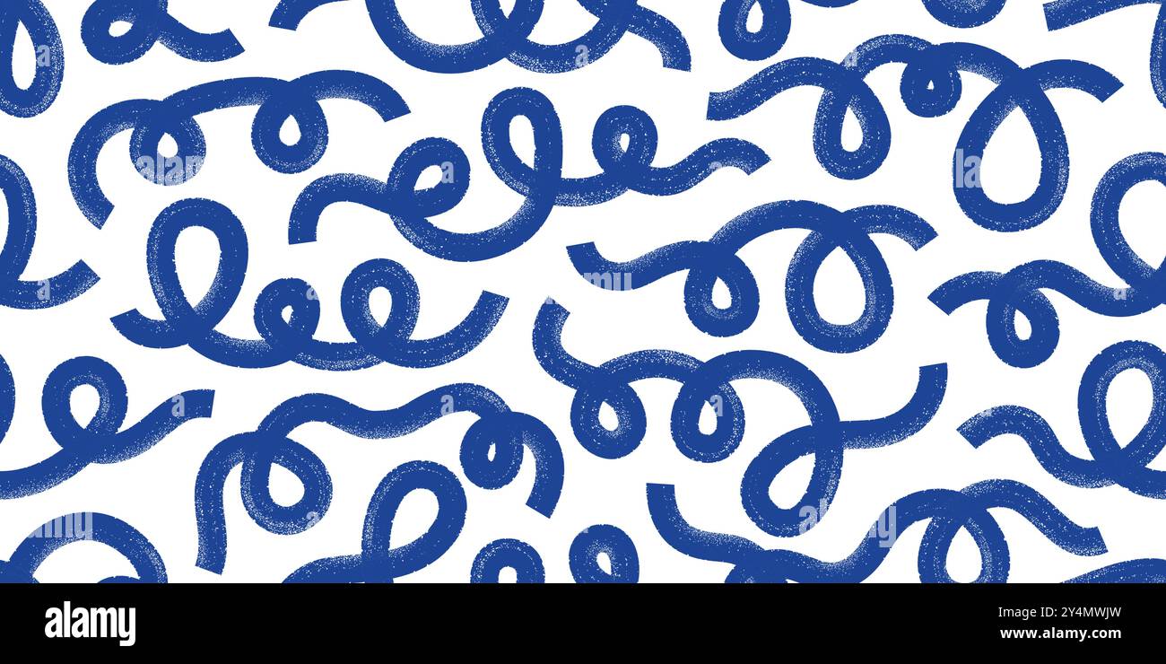 Curly bold lines. Hand drawn ink brush squiggles seamless pattern. Cute ...