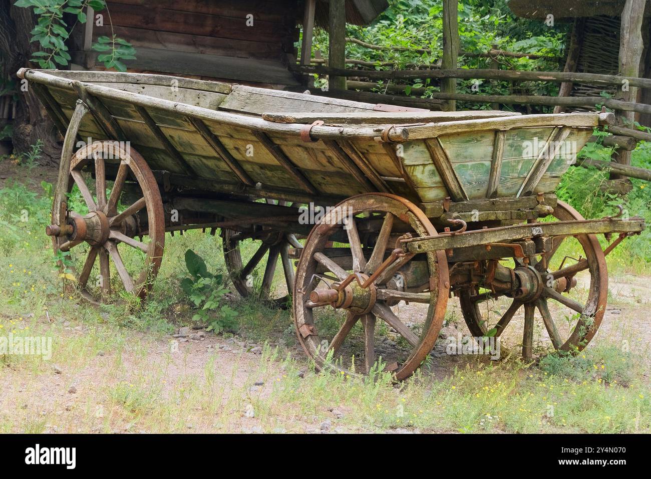 Antique wooden cart. Rustic transport in nature landscape Stock Photo ...