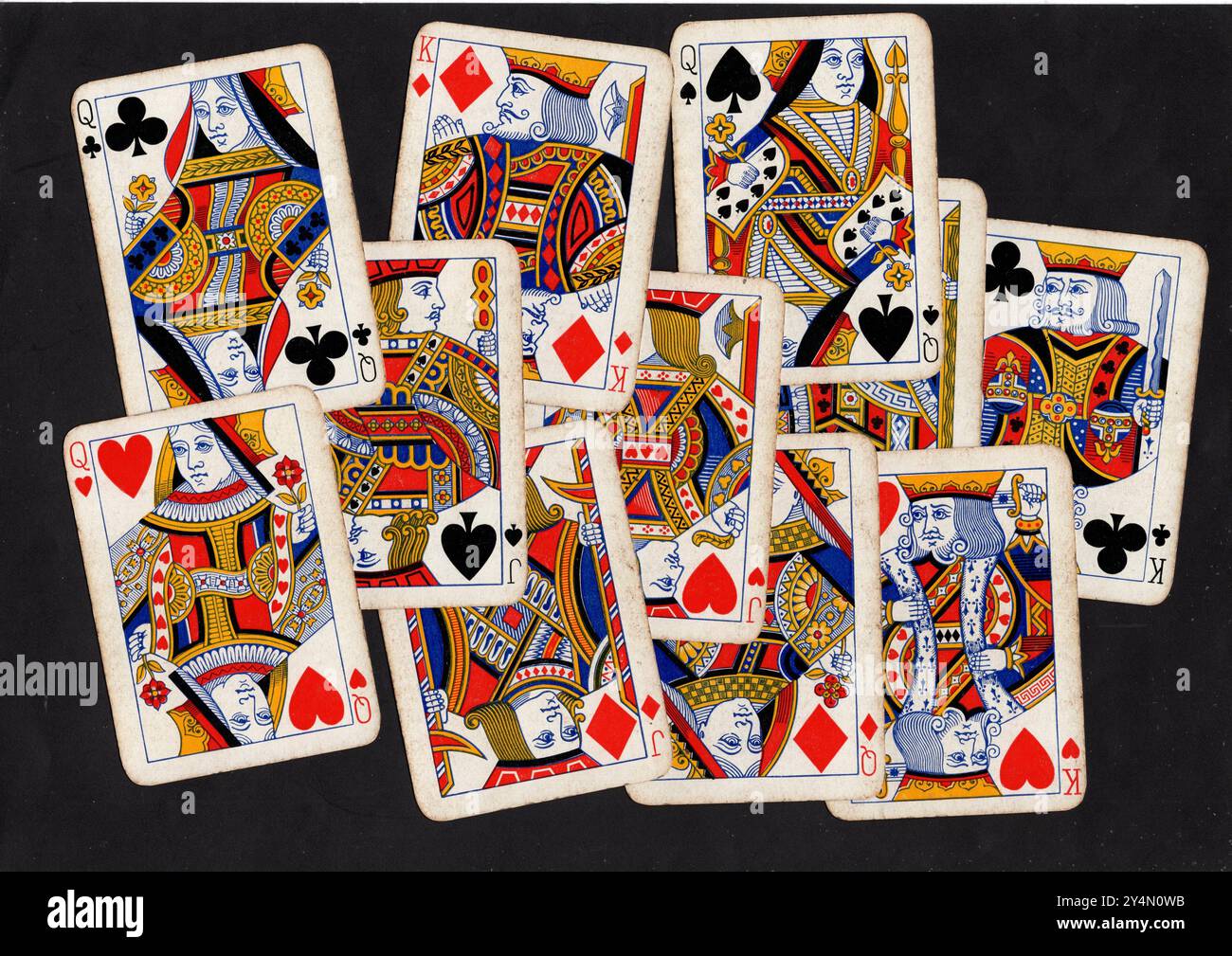 A montage of vintage playing cards showing kings, queens and jacks on a ...