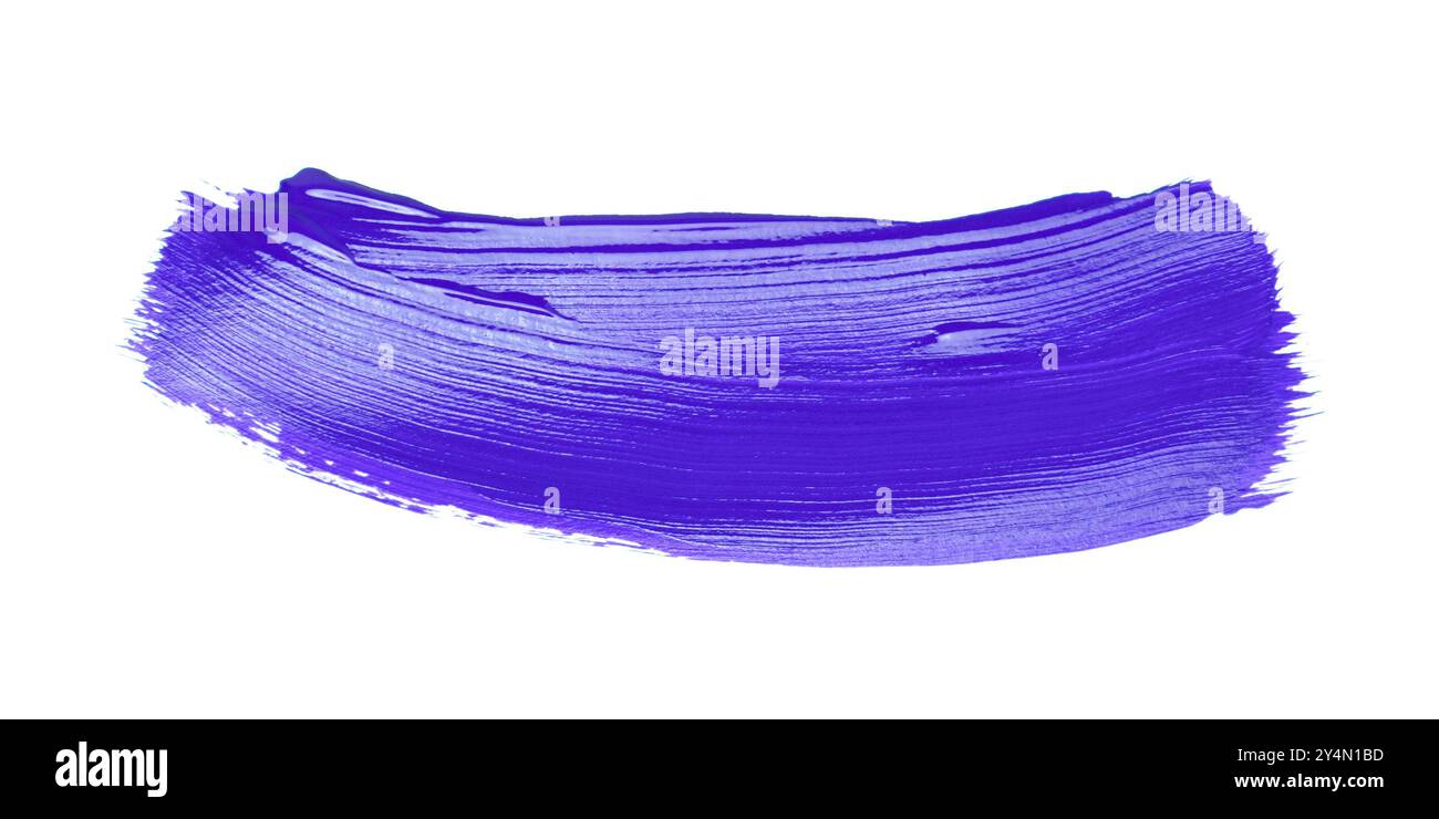 A purple blue color brush stroke with a wavy texture on a white ...