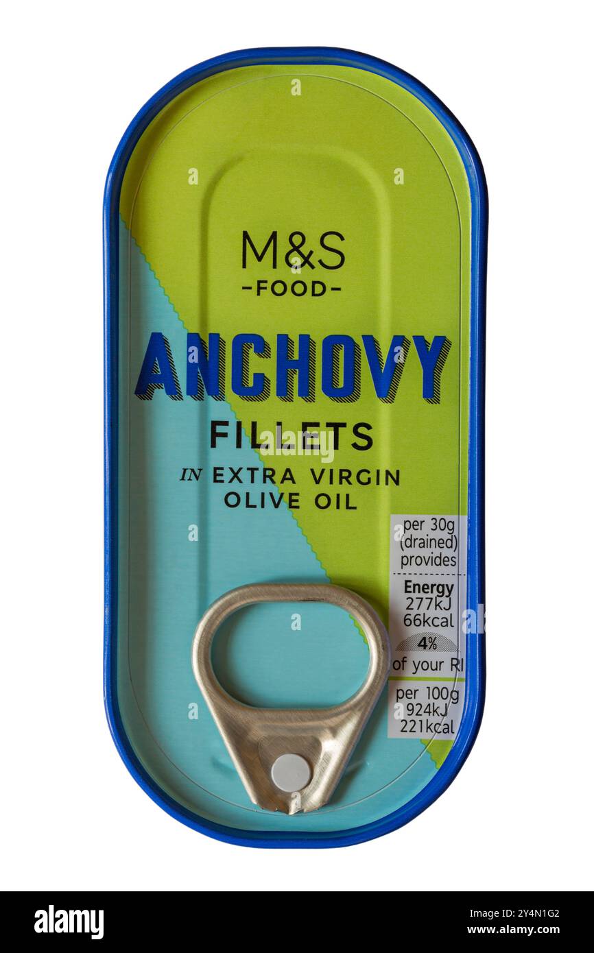 tin of Anchovy Fillets in extra virgin olive oil from M&S isolated on ...