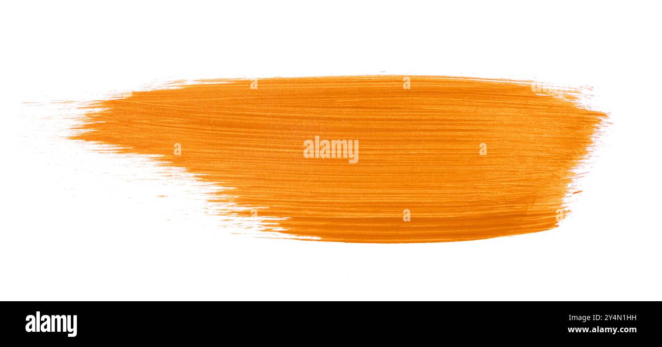 A brush stroke of orange paint on a white background. High quality ...