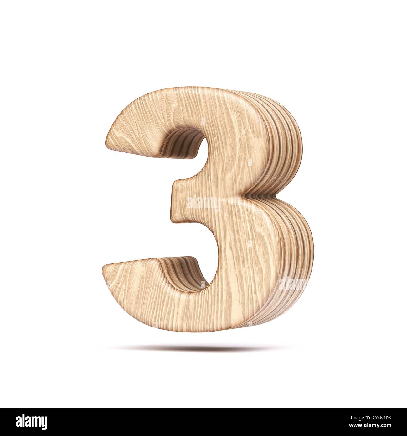 Plywood font Number 3 THREE 3D rendering illustration isolated on white ...
