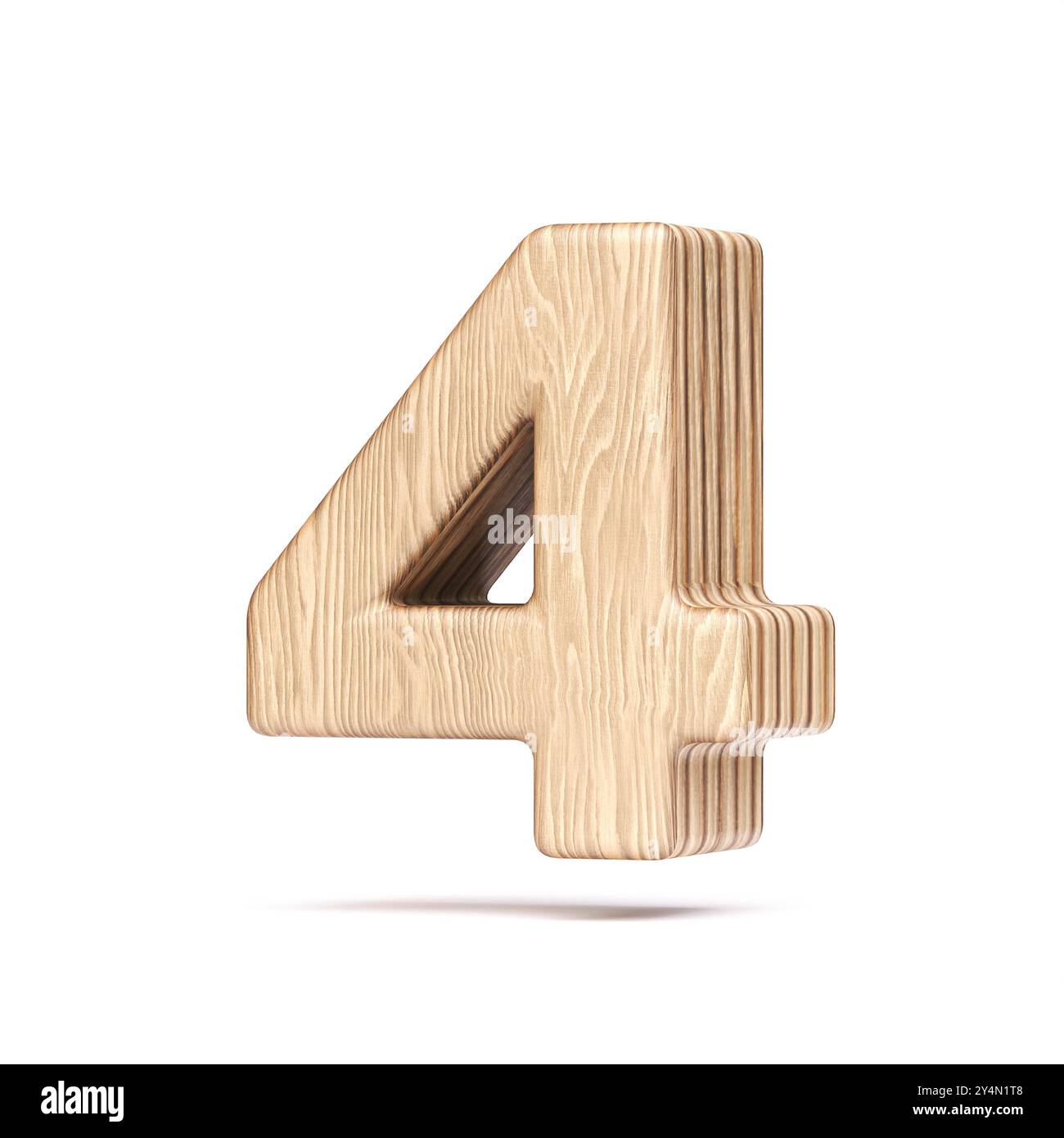 Plywood font Number 4 FOUR 3D rendering illustration isolated on white ...
