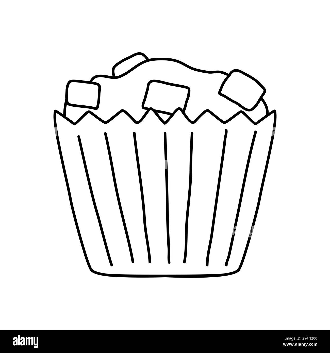 Homemade muffin with chocolate chips, doodle style flat vector outline ...