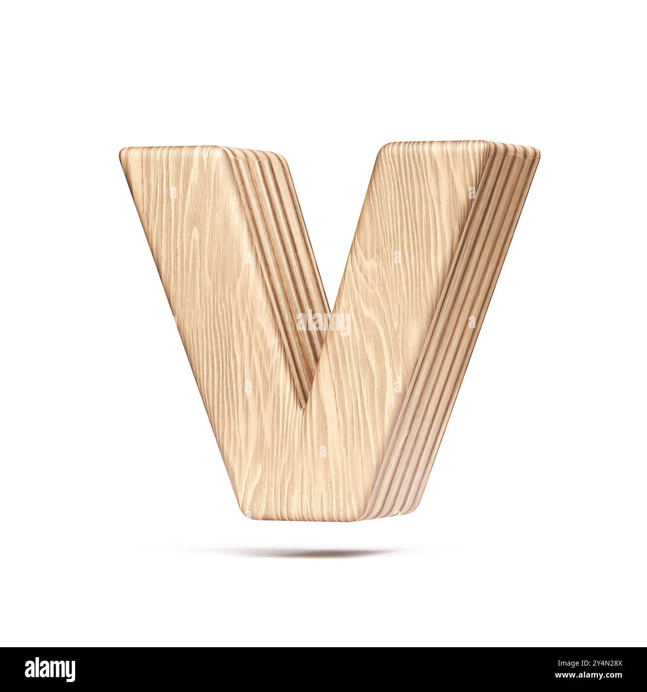 Plywood font Letter V 3D rendering illustration isolated on white ...