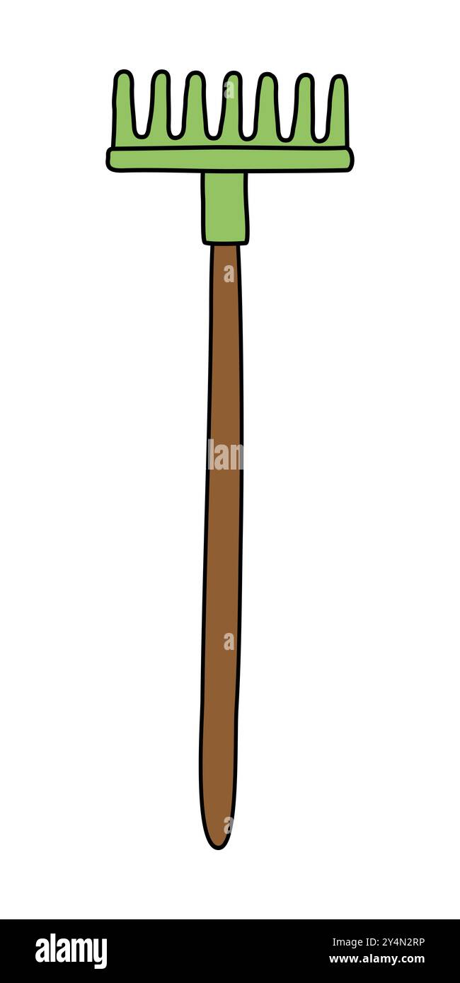 Green garden rake tool, springtime gardening equipment, vector ...