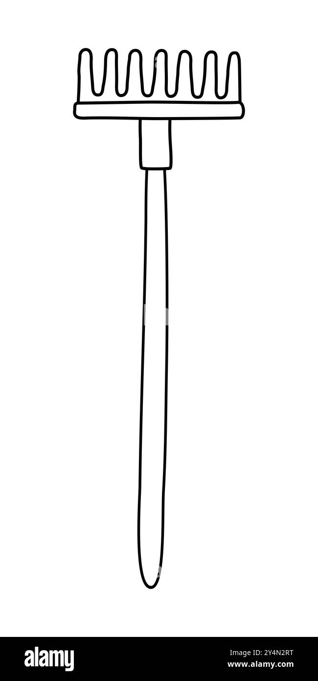 Garden rake tool, doodle style flat vector outline illustration for ...