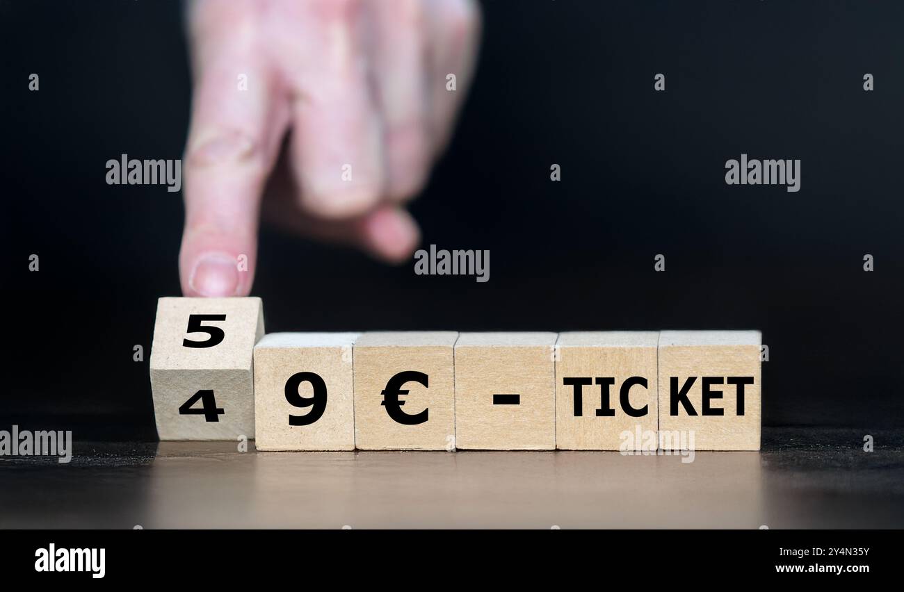 Hand turns cube and changes the expression '49 EUR ticket' to '59 EUR ...