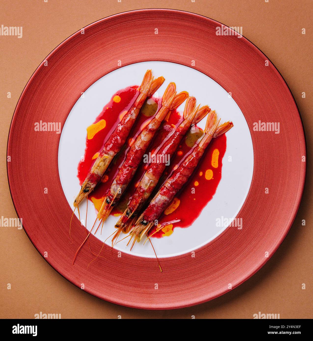 Grilled tiger prawns on a ceramic plate, top view Stock Photo - Alamy