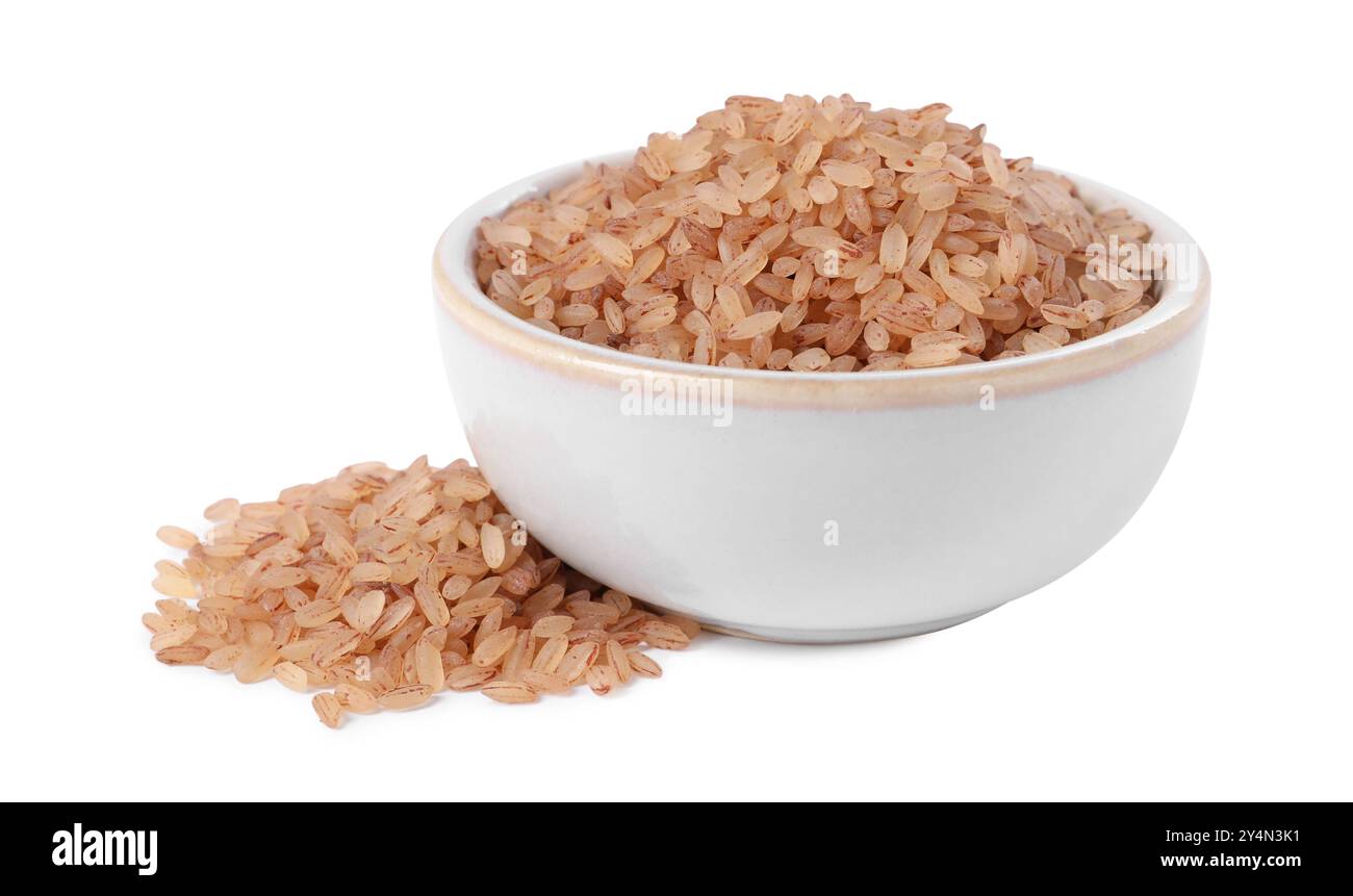 Raw organic matta rice in bowl isolated on white Stock Photo - Alamy