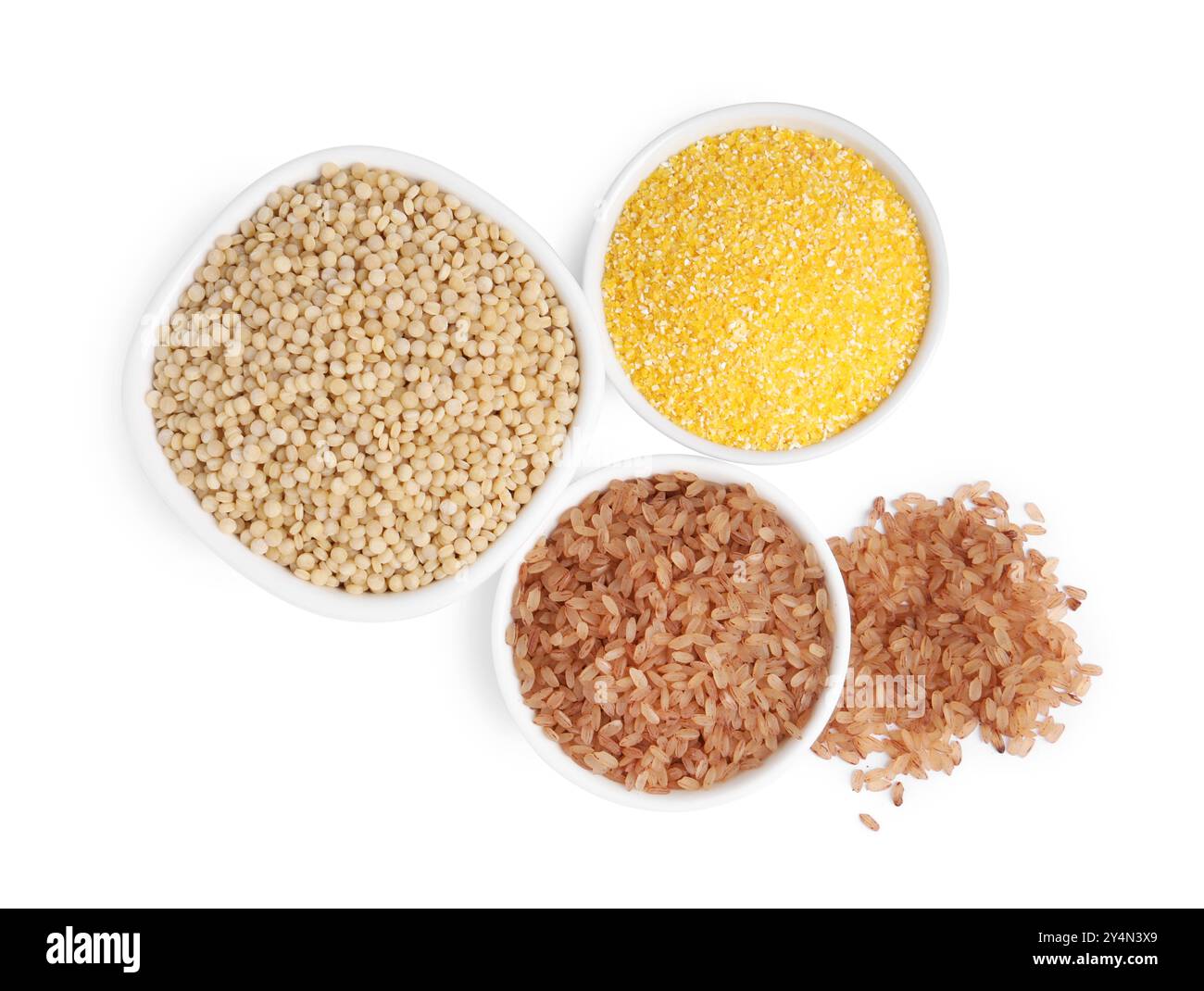 Different cereal grains and cereals isolated on white, top view Stock ...