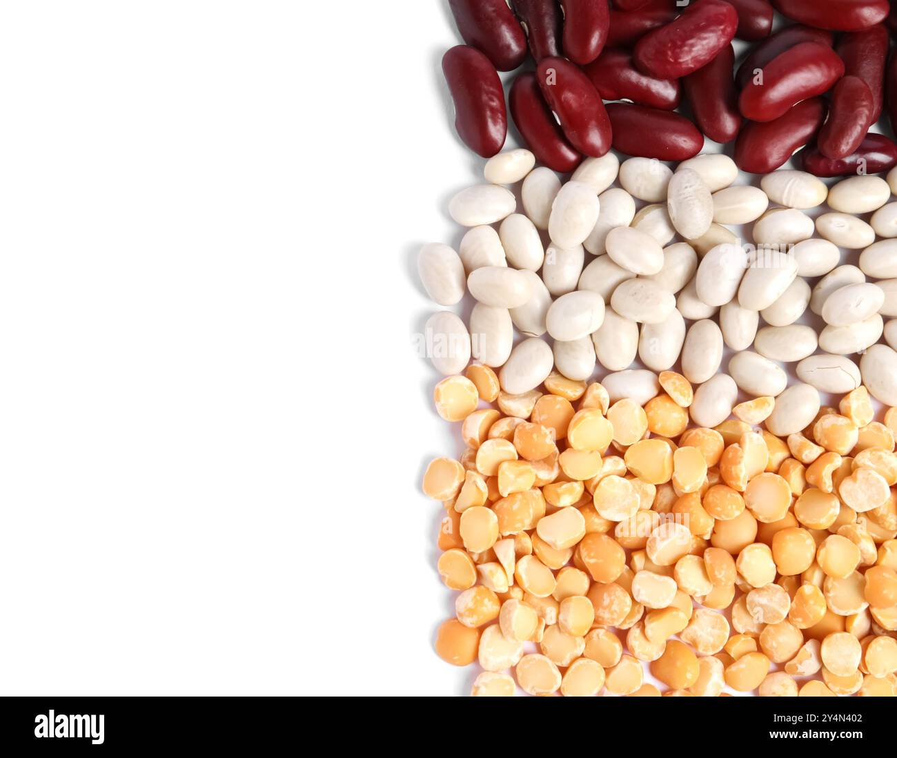 Different types of legumes isolated on white, top view Stock Photo - Alamy