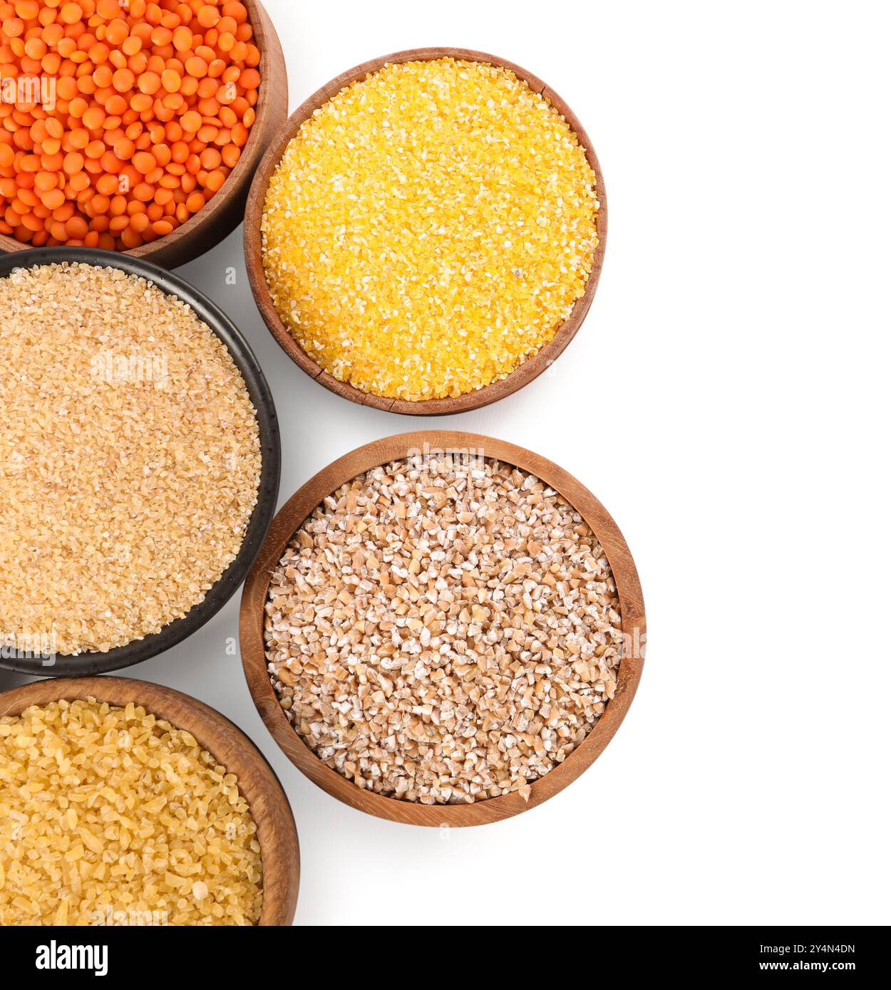 Different types of cereals isolated on white, top view Stock Photo - Alamy