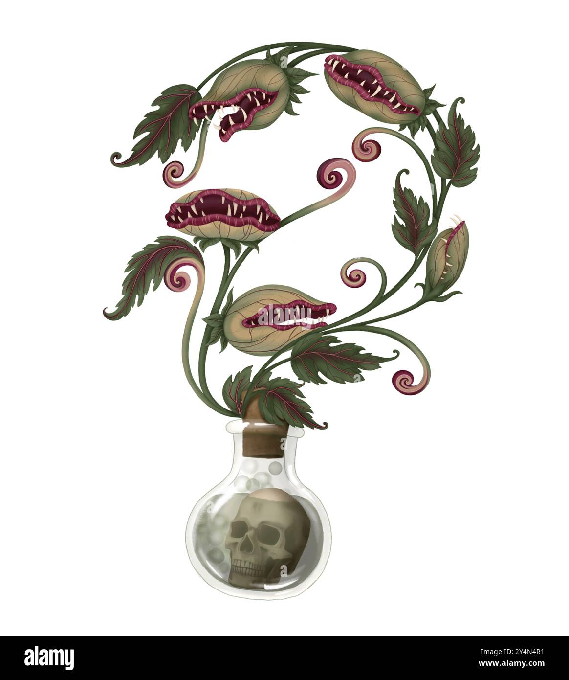 Carnivorous plant monster with dead potion in cartoon style. Hand drawn ...