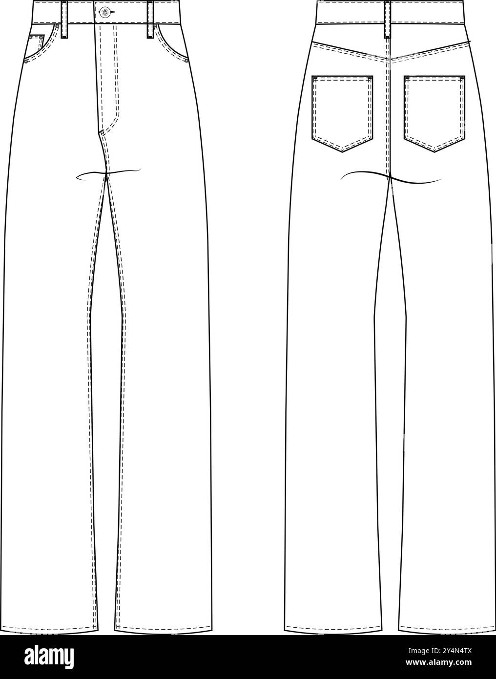 mid rise straight pant trouser template technical drawing flat sketch ...