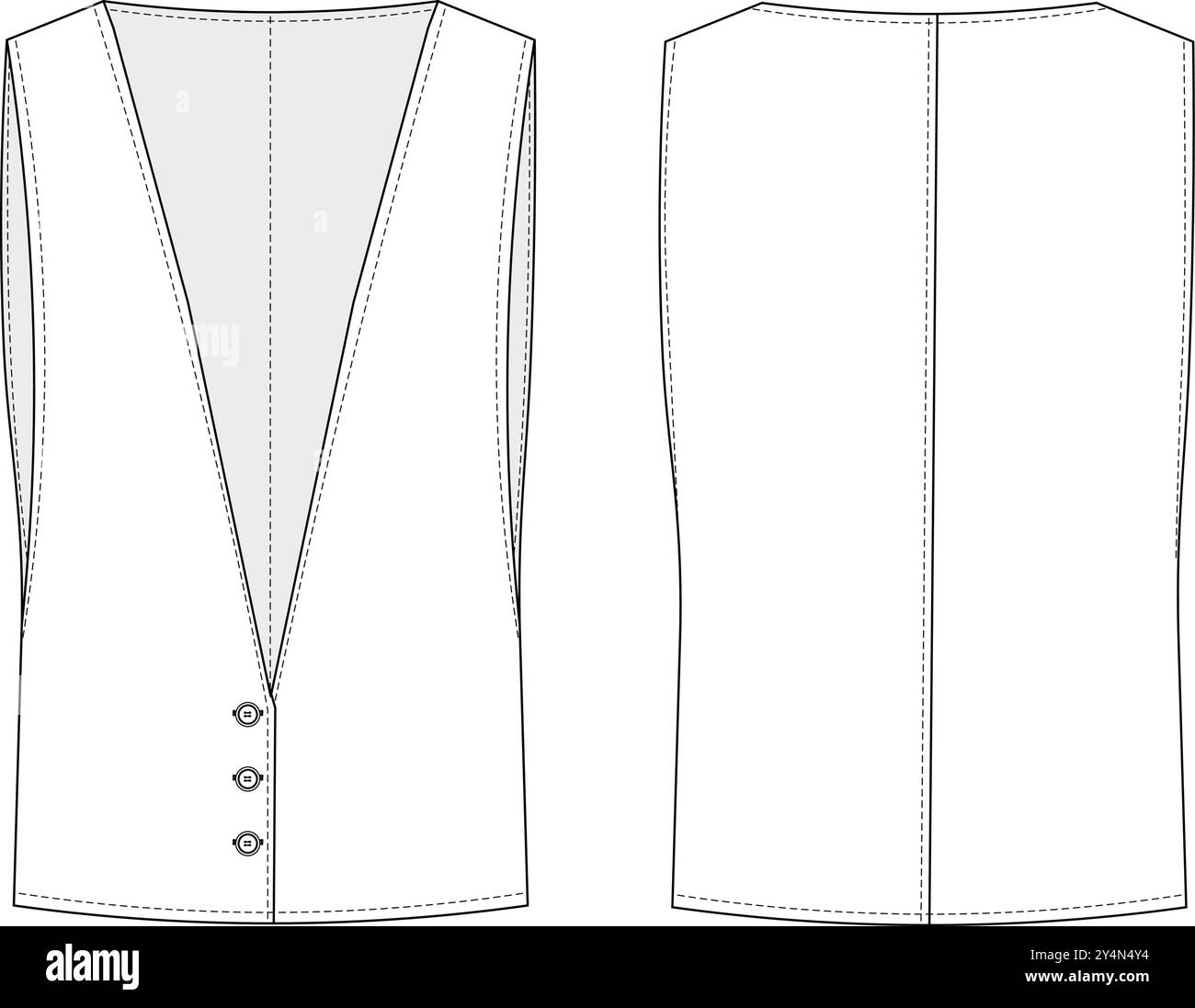 wide v neck oversized vest template technical drawing falt sketch cad ...