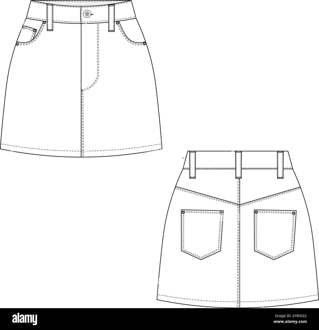 Mini Short Skirt Template Fashion Technical Drawing Flat Sketch Woman