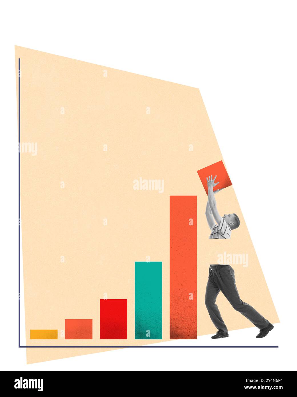 Man lifting large block on growing bar graph representing business ...
