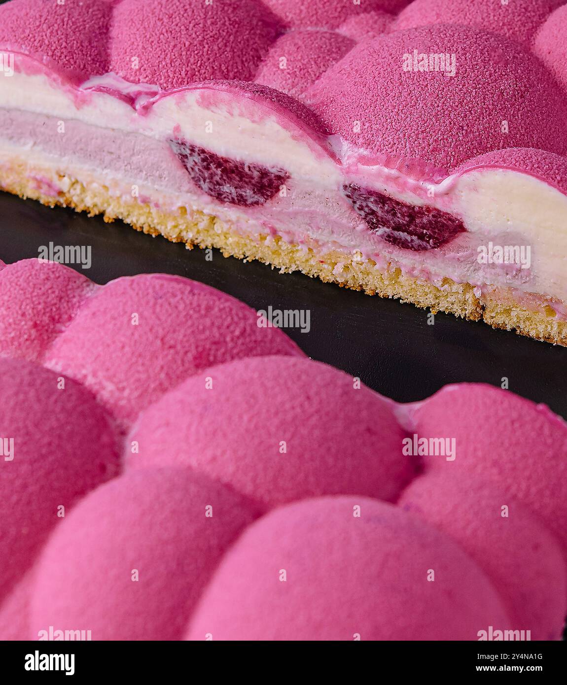 Contemporary raspberry mousse cake close up Stock Photo - Alamy