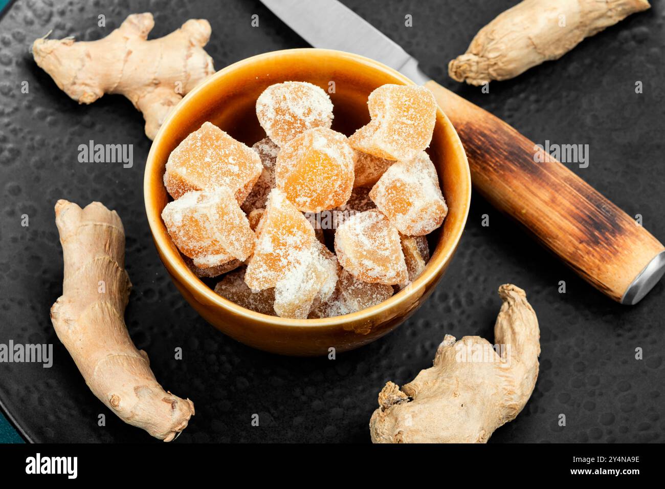 Sweet and spicy candied ginger, candied ginger dessert Stock Photo - Alamy