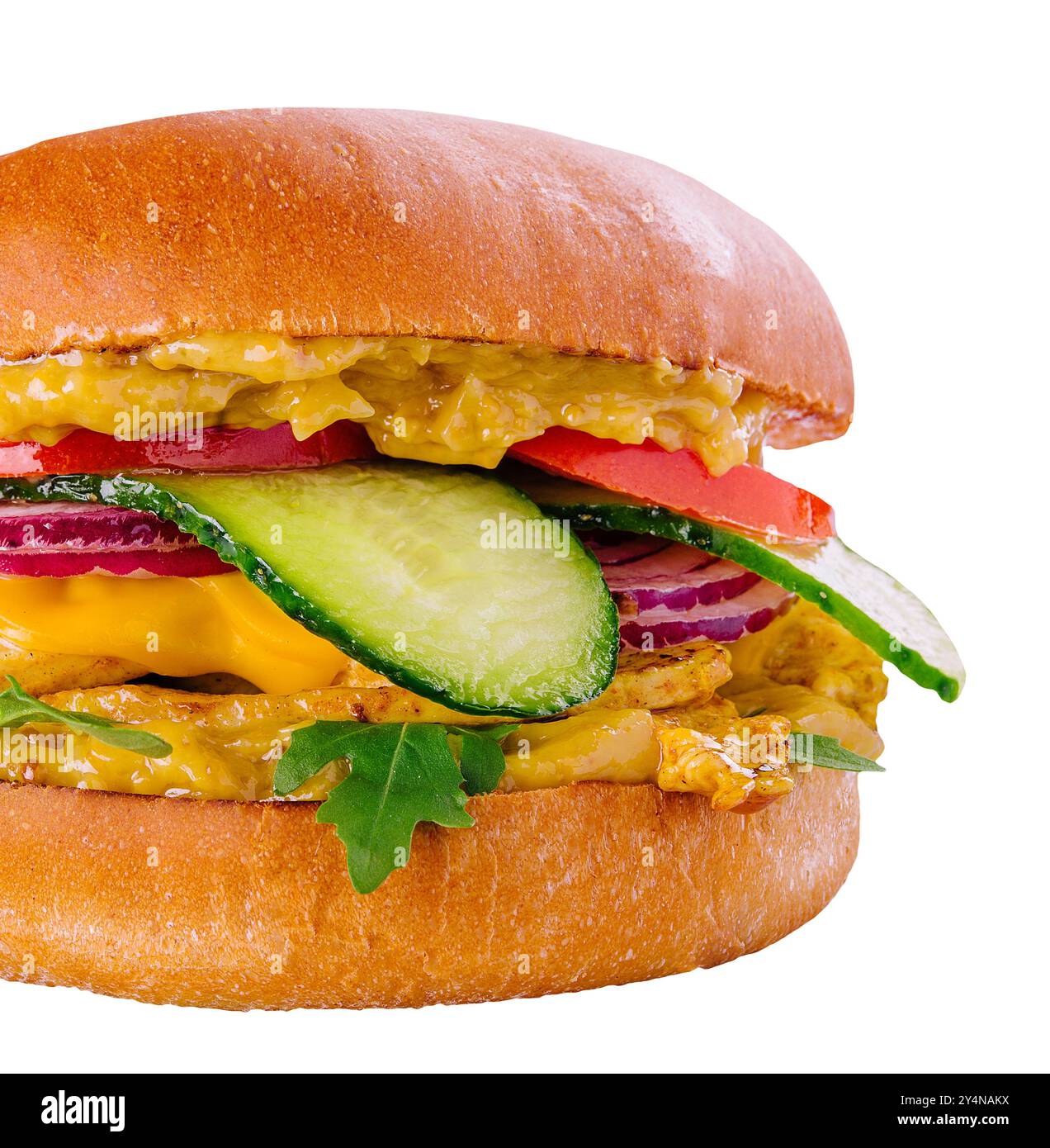 grilled chicken fillet Burger isolated on white Stock Photo - Alamy