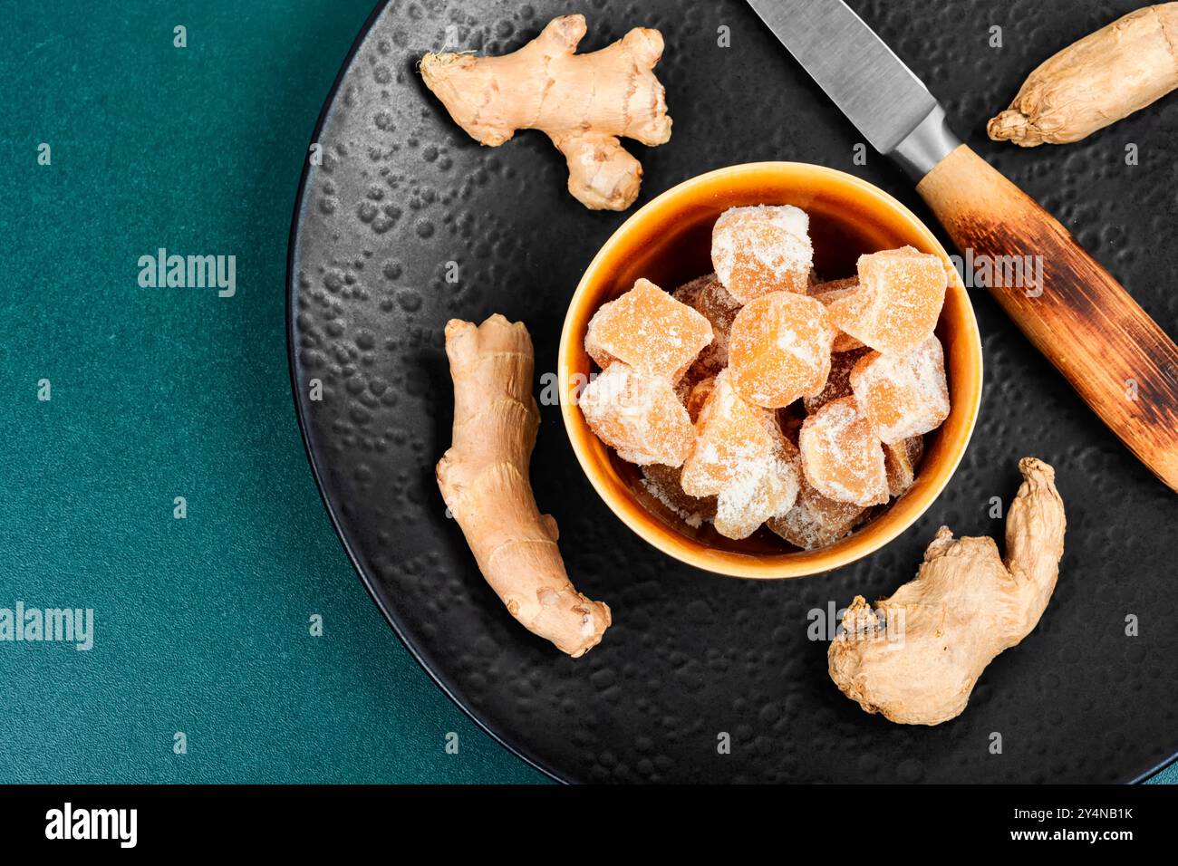 Sugared candied ginger, candied ginger dessert in bowl Stock Photo - Alamy