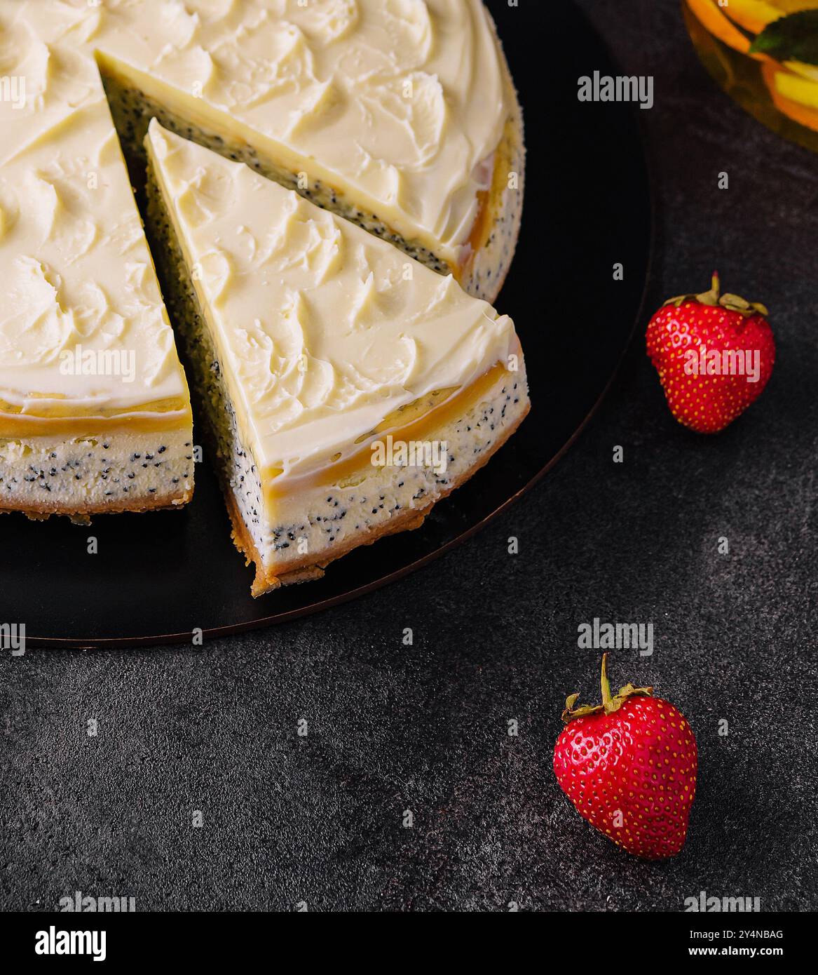 poppy seed cheesecake with berries top view Stock Photo - Alamy