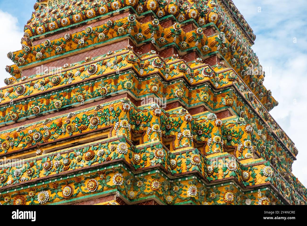 Intricate close-up facade of Wat Pho Temple ornate architecture with ...