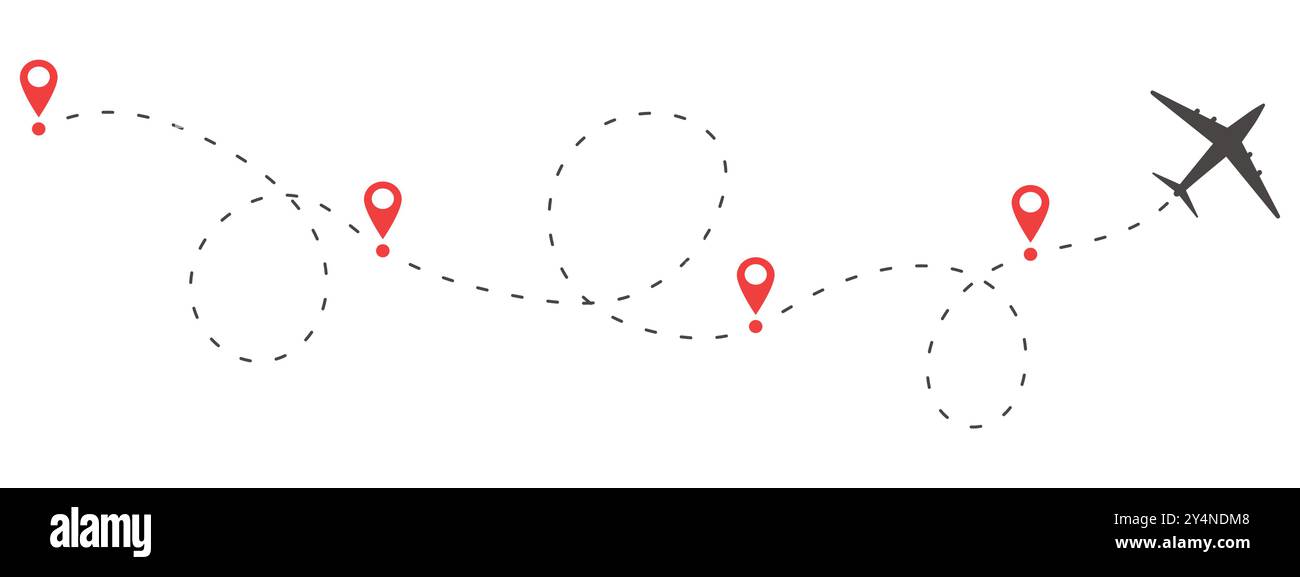 Plane timeine trail dashed line with pin. Infographic destination work ...