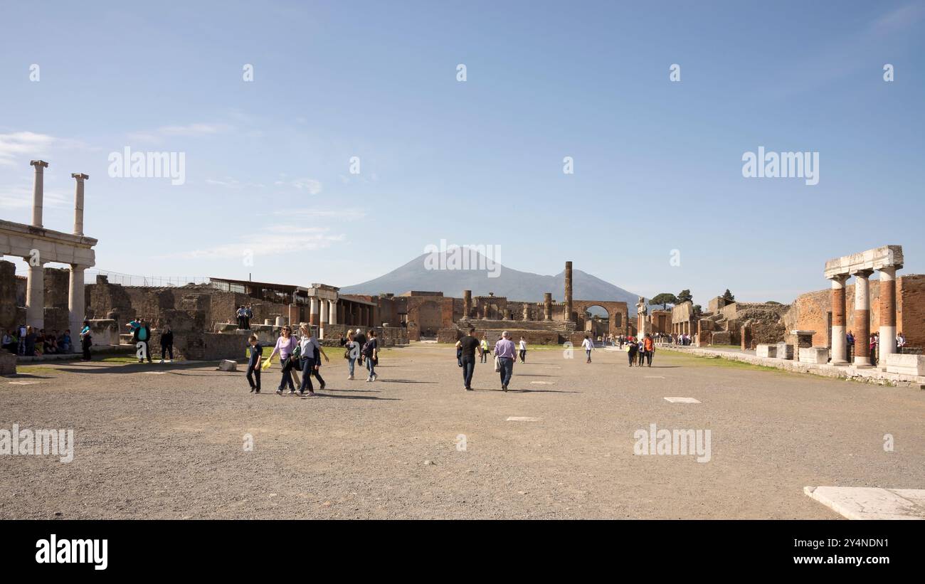 Pompeii, Italy- April 03, 2014: Tourists visiting Pompeii, located at ...