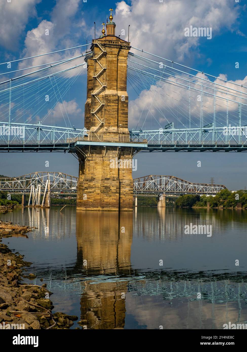 John Roebling suspension bridge Cincinnati ohio to kentucky view detail ...