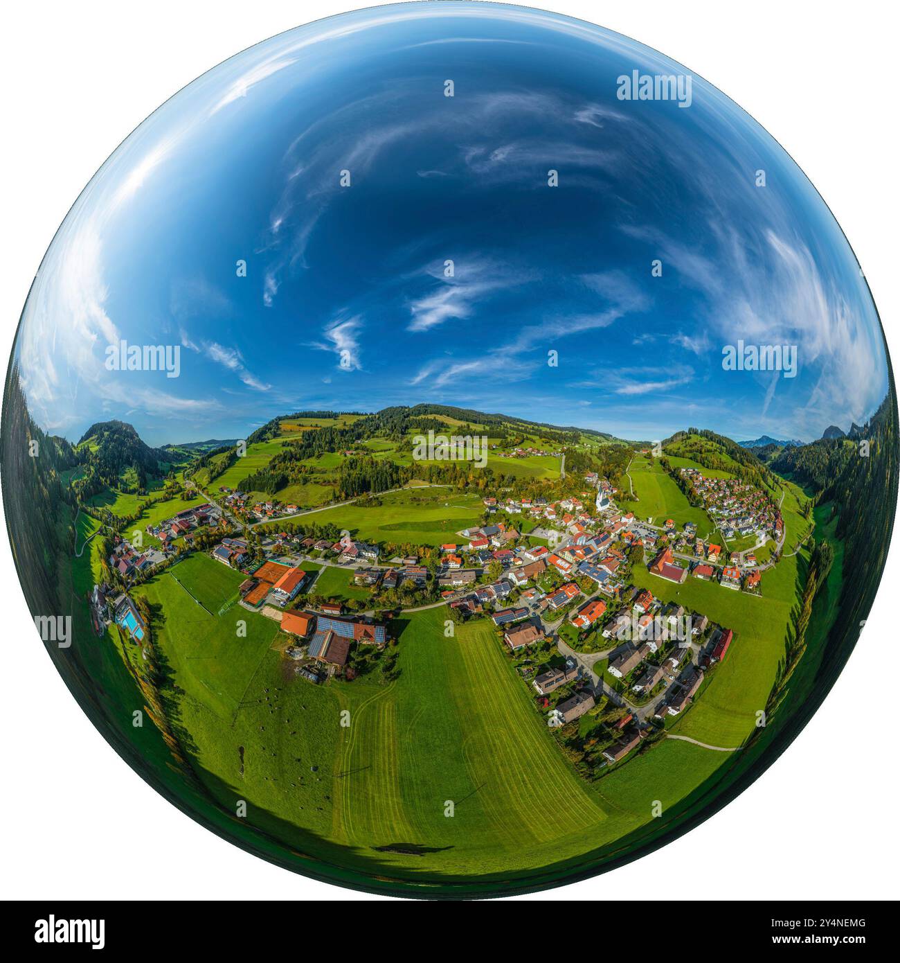 Aerial view of Missen in the Swabian Upper Allgaeu in October Stock ...