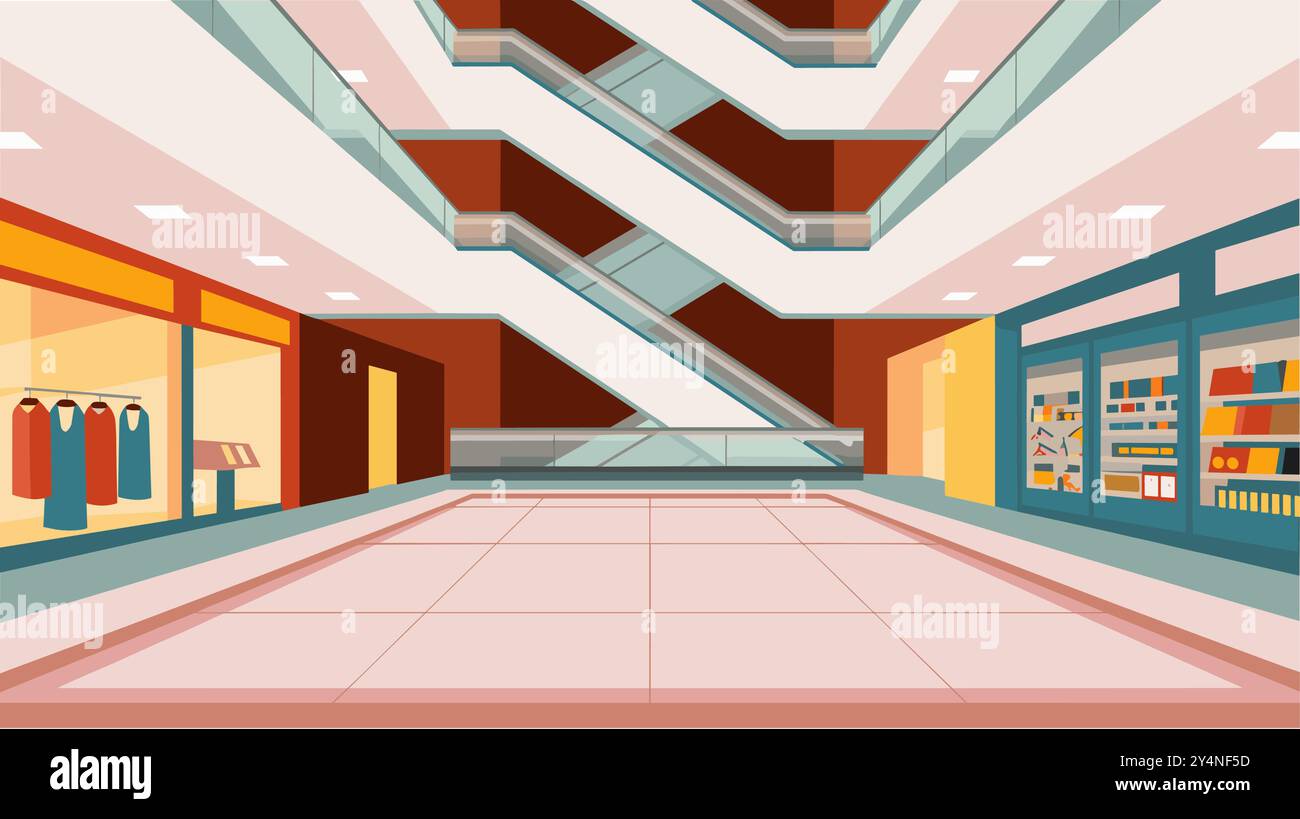 Empty modern large hall escalator Stock Vector Images - Alamy