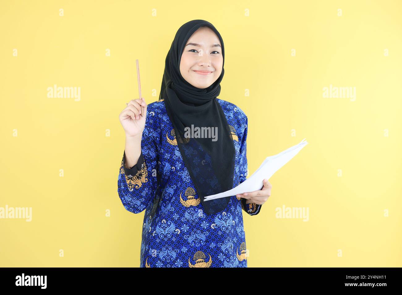 Young Female Hijab ASN Government Worker Wearing Korpri Batik Uniform ...