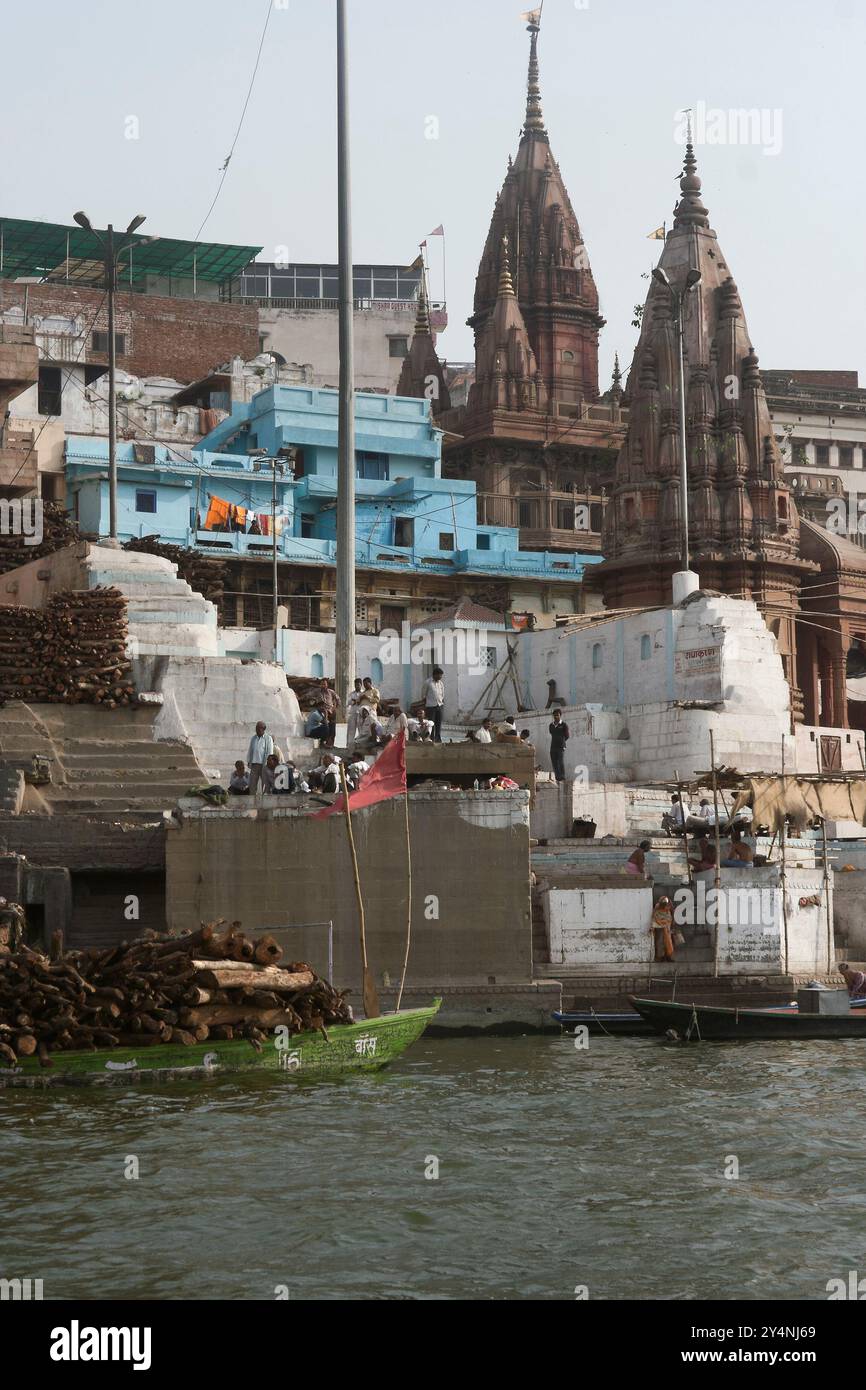 Varanasi, Uttar Pradesh / India - May 9, 2015 : At Manikarnika Ghat, a ...