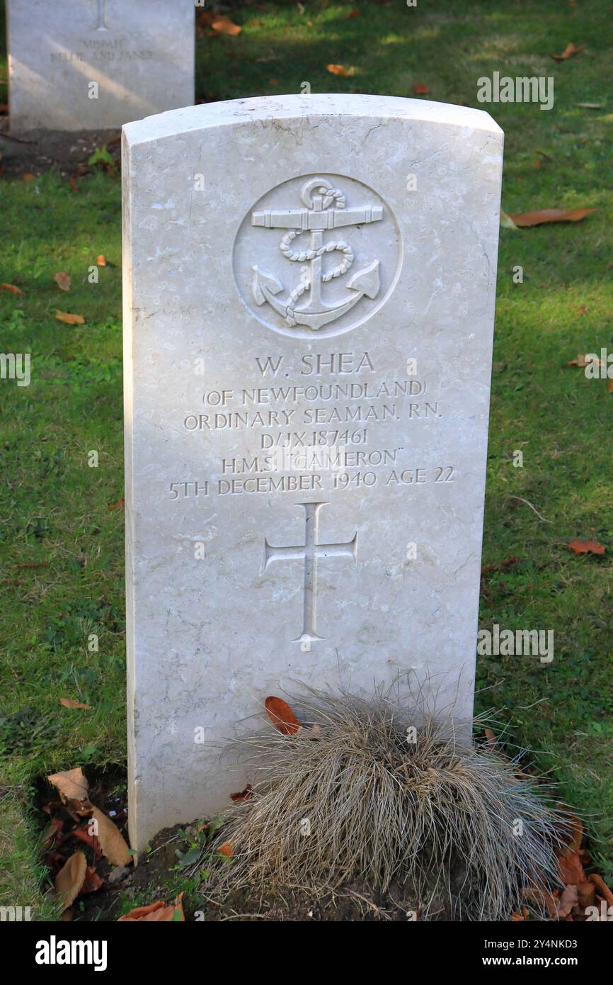 Gosport, Hampshire, England. 13 September 2024. Close up of a headstone ...
