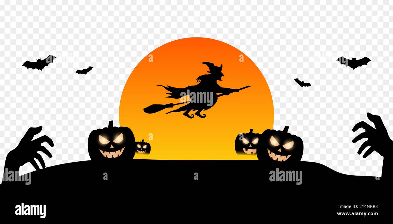 Vector illustration of Halloween elements composition on transparent ...
