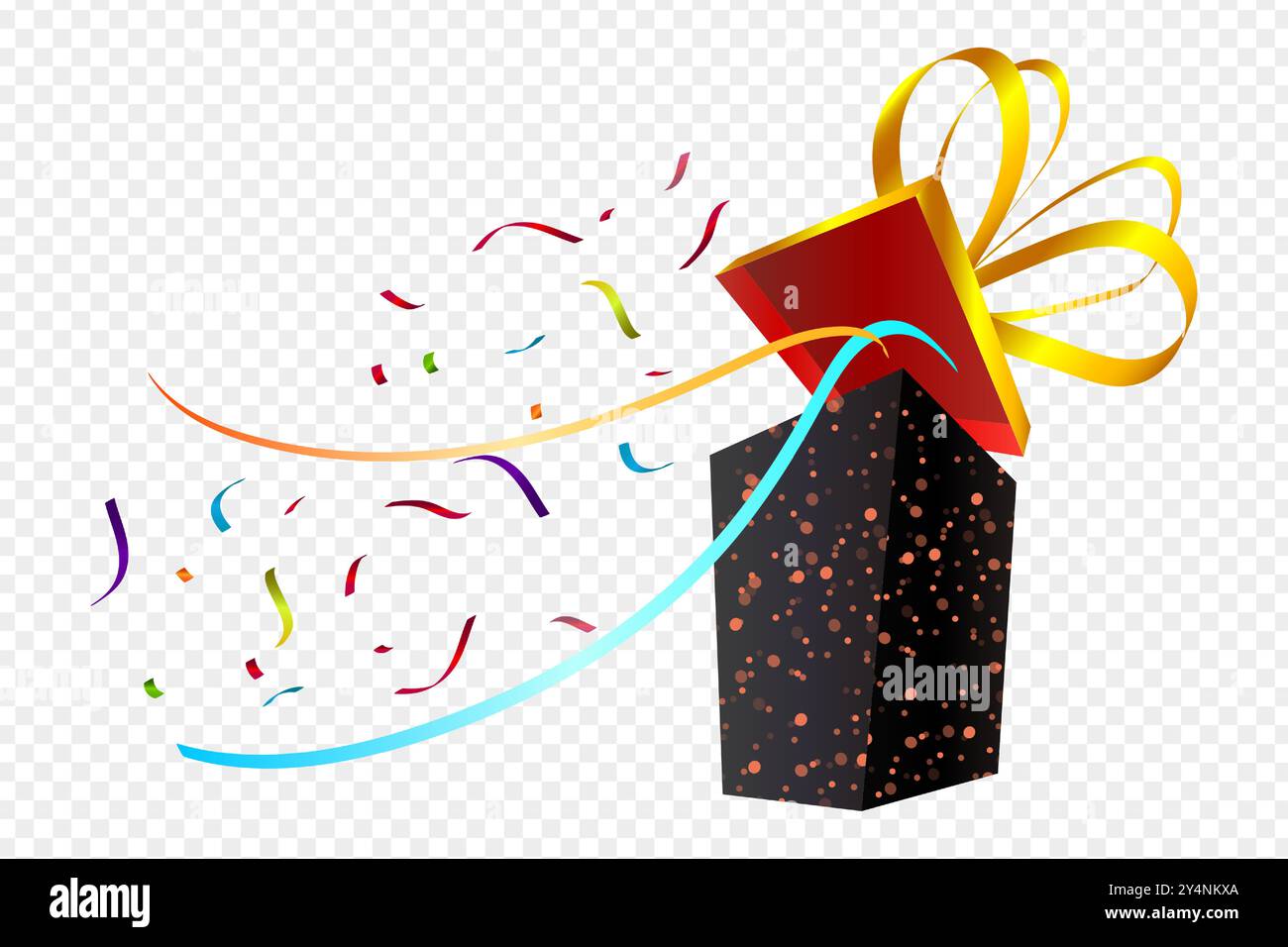 Vector illustration of black gift box with colorful confetti on ...