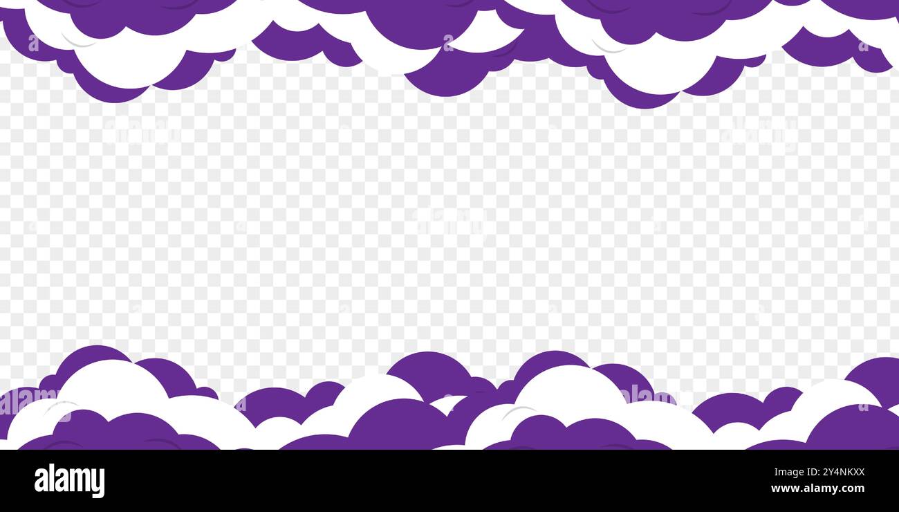 Vector illustration of white and purple clouds border on transparent ...