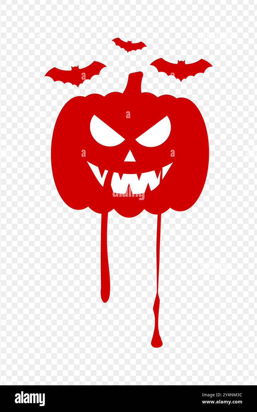 Vector illustration of Halloween red pumpkin with dripping blood drops ...